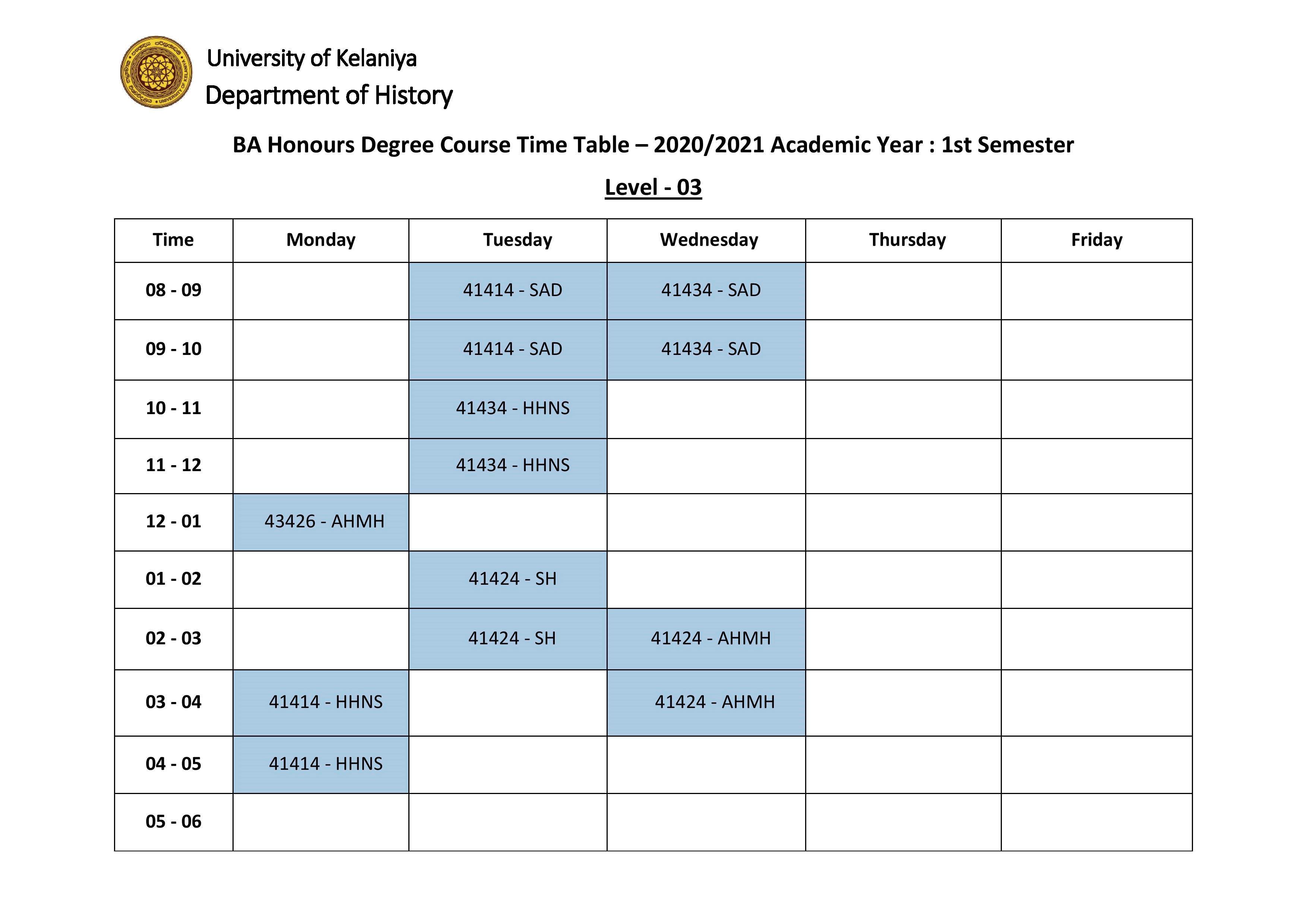 Time Tables